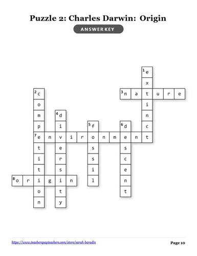 Charles Darwin & Gregor Mendel Biology STEM Crossword Puzzle With Word Bank