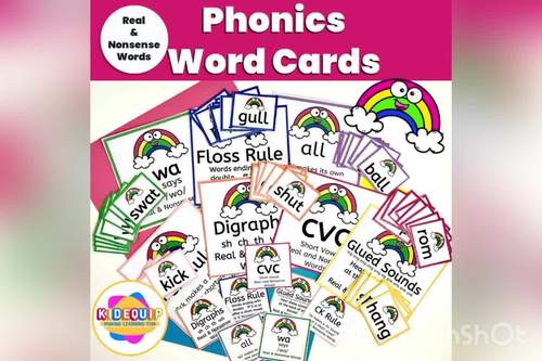CVC Word cards floss rule, digraphs short vowels Real and Nonsense Words