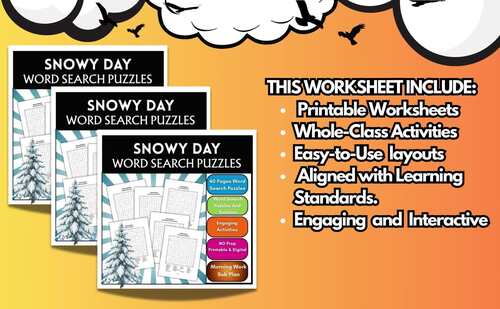 Snowy Day Word Search Activities Morning Work Sub Plans 4th,5th,6th,7th ...