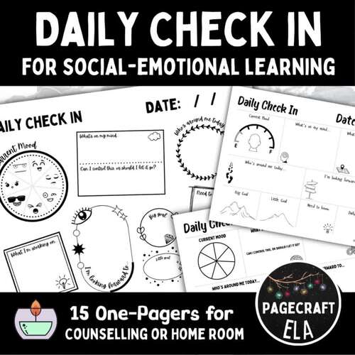 SEL Daily Check In One-Pagers for Mental Health and Wellbeing Improvement