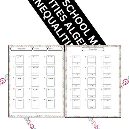 Back to School Algebra Activities: Inequalities Practice with Answer Key