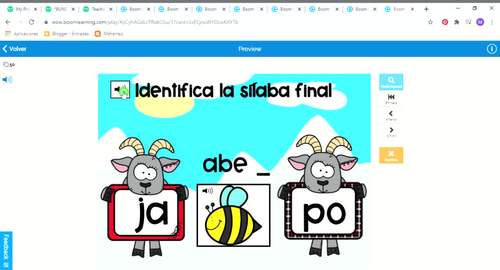 BOOM CARDS primavera: LECTURA SÍLABAS FINALES-Distance Learning español