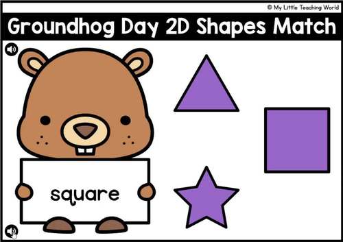 Groundhog Day 2D Shapes Match Boom Cards by My Little Teaching World