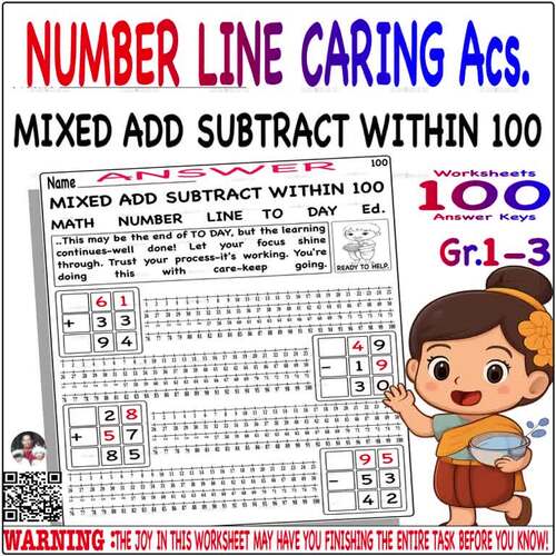 Number Line Mixed Addition and Subtraction to 100 Quiz Track Master ...