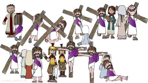 Stations of the Cross clip art, Crucifixion, Jesus, Bible COLORED Version