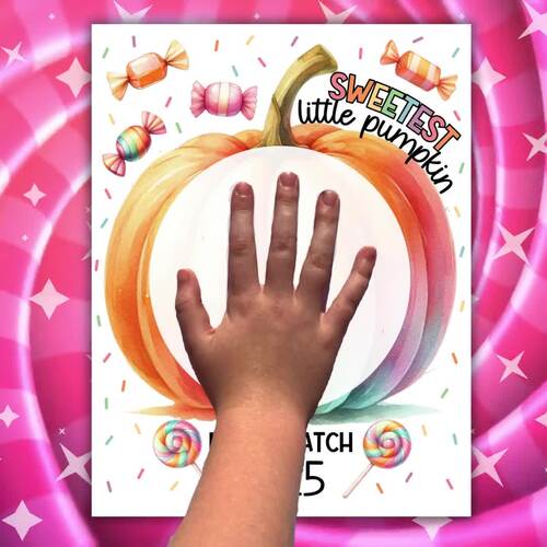 2025 Halloween Pumpkin Patch Handprint Craft, Fall Preschool Candy Activity