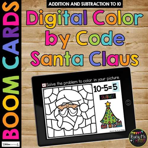 Christmas Boom Cards™ SANTA Color by Code Math Digital Learning Activity