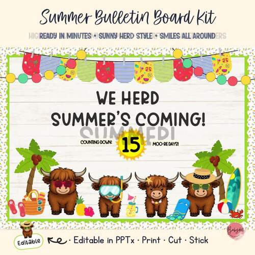 Summer Bulletin Board Kit: Highland Cow Countdown | Summer Classroom Decor