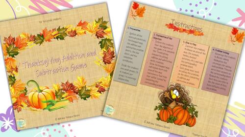 Thanksgiving Addition and Subtraction Game by Adriana Palencia Forero