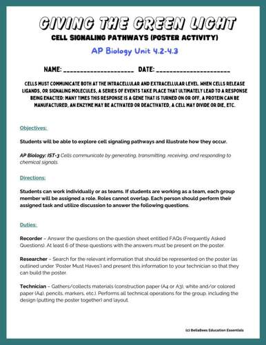 AP Biology Unit 4.2-4.3 Giving the Green Light: Cell Signaling Pathway