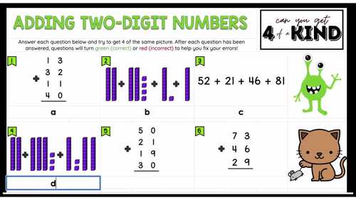 Adding 3 and 4 two-digit Numbers Math Digital Resource for Adding Multiples