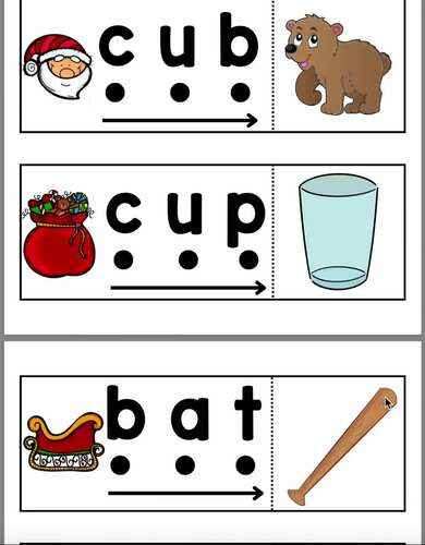 CVC Christmas Folded Word Cards | Literacy & Phonics Center by Play Do Grow