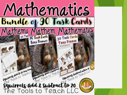 Bundle Autumn Squirrels 30 Add and Subtract Task Cards No Prep Grade 2 Unit