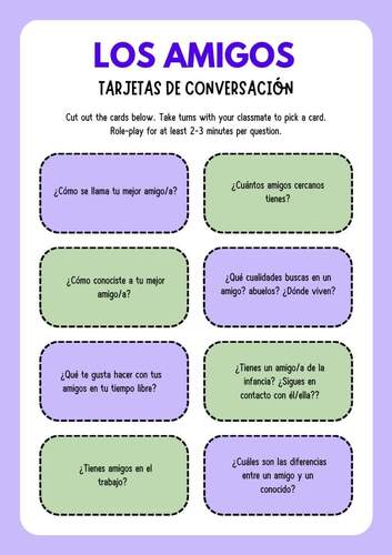 LOS AMIGOS CONVERSACIÓN FRIENDSHIP CONVERSATION CARDS IN SPANISH