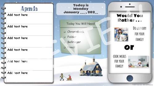 Customizable January Classroom Daily Agenda Slides with Cellphone Text