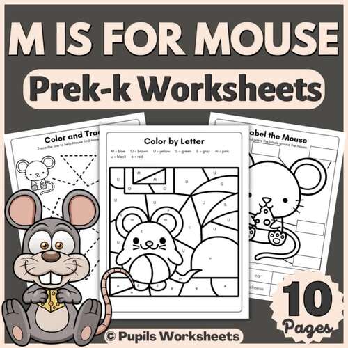 M is for Mouse Kindergarten Worksheets I Summer & End of Year Pre-k ...