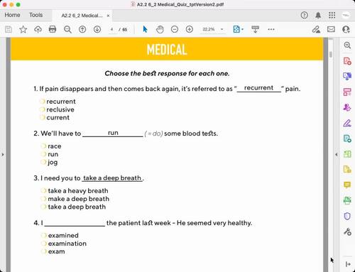 ESL Elementary Lesson: Practise Medical Vocabulary with a Quiz | TPT