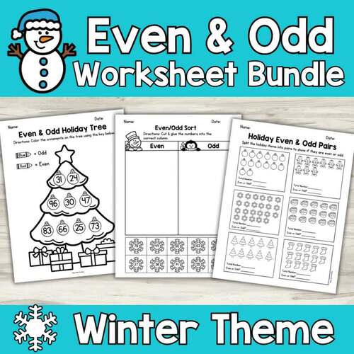 Winter Even & Odd Worksheet Bundle 2nd Grade Math Activities Centers