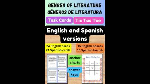 Genres of Literature/ Géneros de Literatura bilingual-task cards-Tic ...