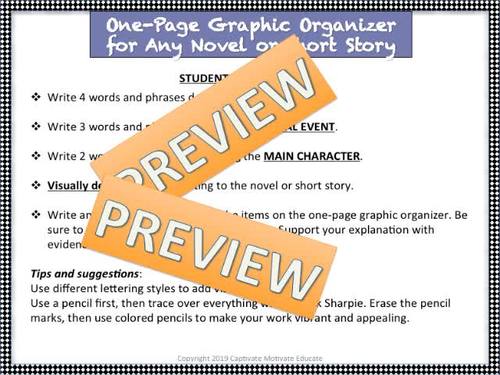 Graphic Organizer for ANY Novel or Short Story, fiction analysis
