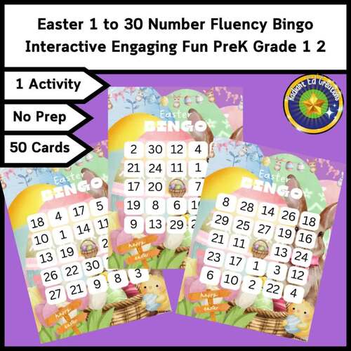 Easter 1 to 30 Number Fluency Bingo Interactive Engaging Fun PreK Grade 1 2