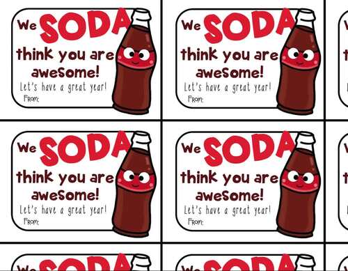 Cola (Coke/ Soda) Beginning of Year Gift Tag- We (I) SODA think you are ...