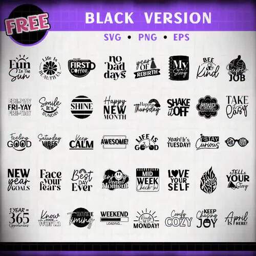 40 Motivational Quotes SVG, PNG and EPS Bundle Colorful and Black Version