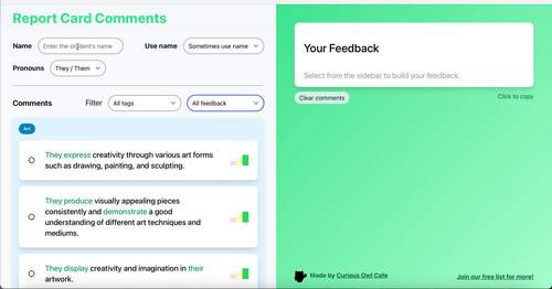Report Card Comments Generator | Grades K-5 | Over 450 Comments!