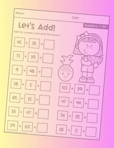 Summer Math Addition Worksheets | Numbers 1–100 | Practice for 2nd ...