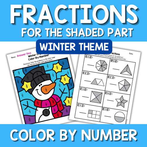 Winter Fractions Color by Number Code Fun 2nd 3rd Grade Math Activity ...