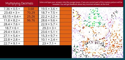Multiplying Decimals Thanksgiving Fall Math Pixel Art Mystery Picture ...