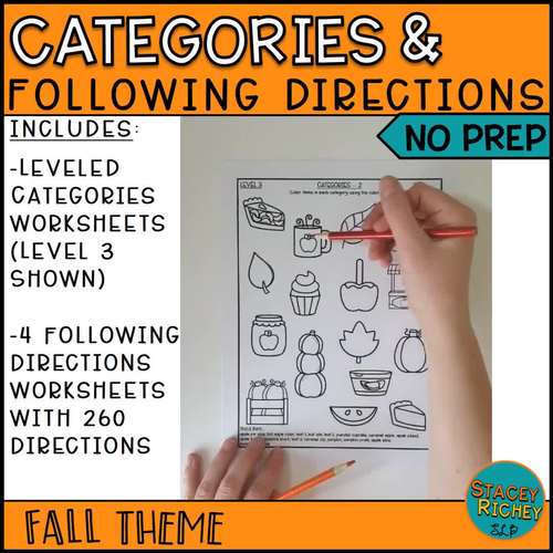 NO PREP Fall Speech Therapy Categories and Following Directions | TpT