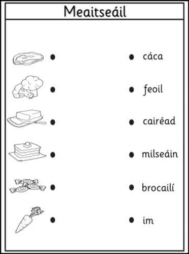 Gaeilge - Bia - Bileoga Oibre by Aiseanna as Gaeilge | TPT