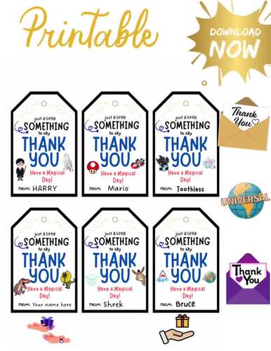 Universal themed Printable Gratitude Tags for Kids Thank You Teachers ...