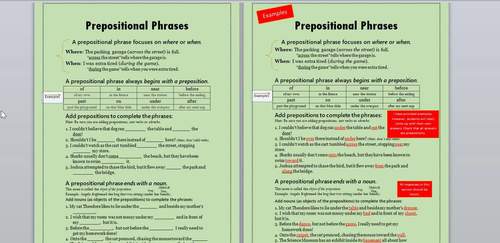 Prepositional Phrases Worksheet (w/ ANSWER KEY, Editable) by Assessment ...