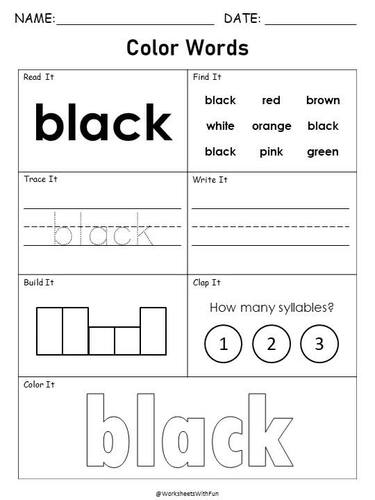 Color Words Worksheets, Kindergarten Sight Words, Preschool Morning ...