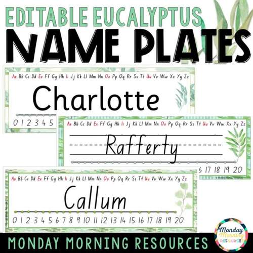 Editable Desk Name Tags - Student Desk Name Plates - Eucalyptus Class Decor