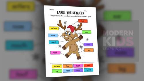 Label the Reindeer - Sight Words Identify, Color, Cut, and Paste