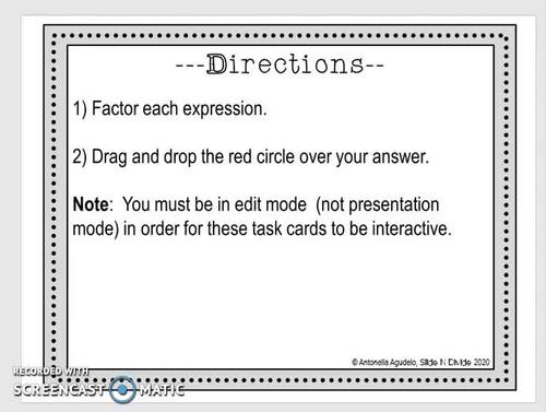 Factoring Difference of Squares (DOTS) Task Cards, Print Digital Google ...