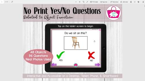 No Print Yes No Questions w/ Real Pictures: Object Function (Distance ...