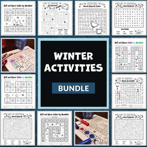 Winter BUNDLE: Roll and Race Dice Game - Math Activities - Word Games