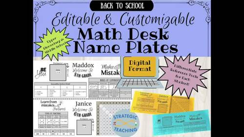 Desk Name Plate-Math (V) by Strategic Teaching | TPT