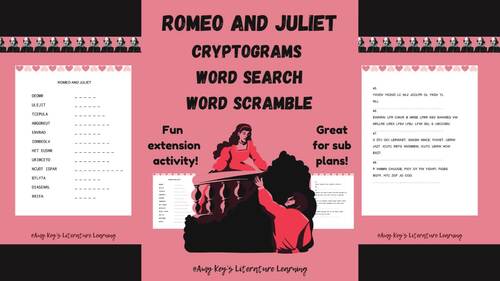 Romeo and Juliet Quotations Cryptogram, Word Search, Word Scramble ...