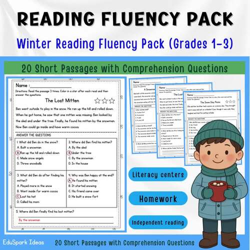 Winter Reading Fluency Pack - Short Passages & Comprehension Questions ...