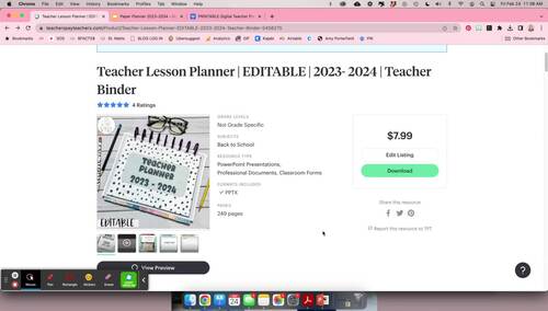 Teacher Lesson Planner | EDITABLE | 2023- 2024 | Teacher Binder | TPT