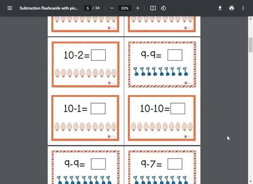 Subtraction flashcards up to 10 with pictures (Set of 67 cards) | TPT