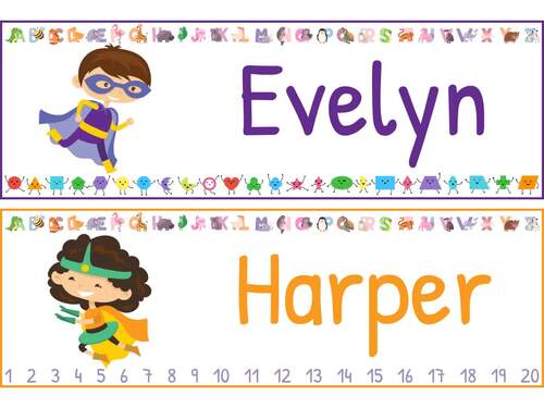 Student Desk Plates, 30 Printable/Editable Kids Superheroes Classroom ...