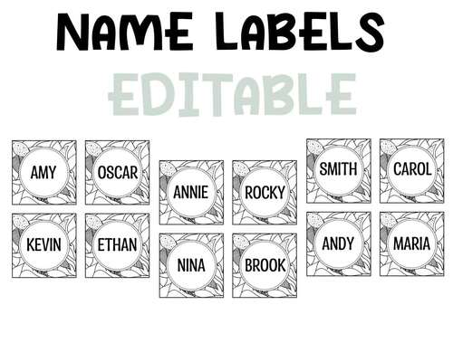 Printable Black and White Student Name Labels, Name Cards, Name Posters