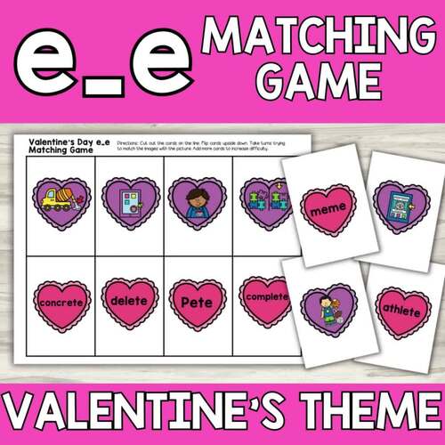 Valentine's Day CVCE Long E Magic E e_e Phonics Matching Game Station ...