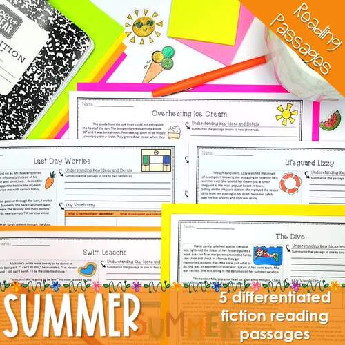 Summer Fiction Reading Comprehension Passages by ELA with Mrs Martin